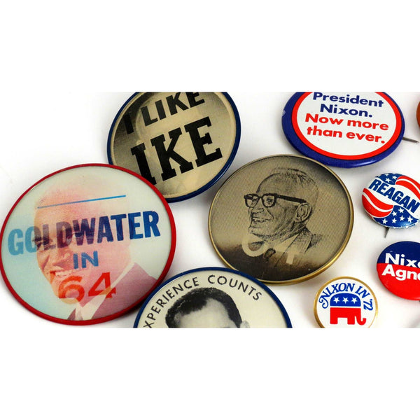 23 vintage political campaign buttons - Eisenhower, Nixon, Goldwater ...