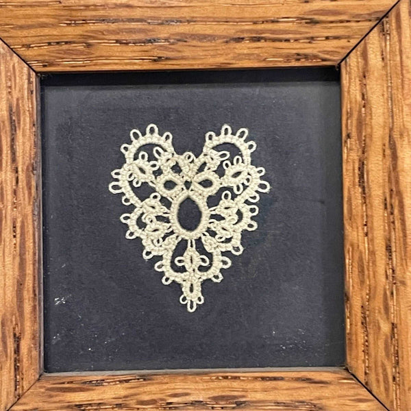 Handmade tatted heart, framed (c 1990s) – Selective Salvage